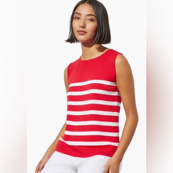 Ming Wang | Tops | Ming Wang Poppy Red White Sleeveless Knit Tank Top ...